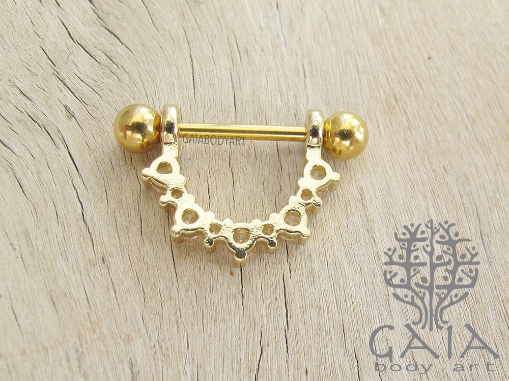 Piercing Mamilo Dourado com Zircônias - Gaia Body Art Alargadores ...