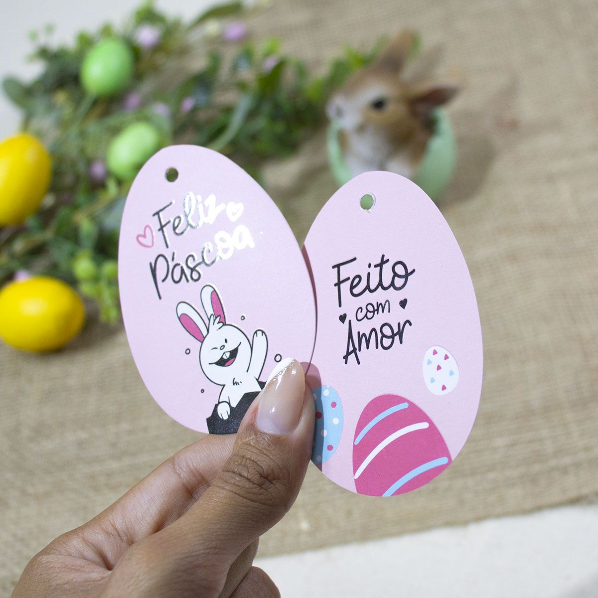 25un Tag Ovo Rosa "Feliz Páscoa" Verniz Localizado - Coleção Páscoa ...
