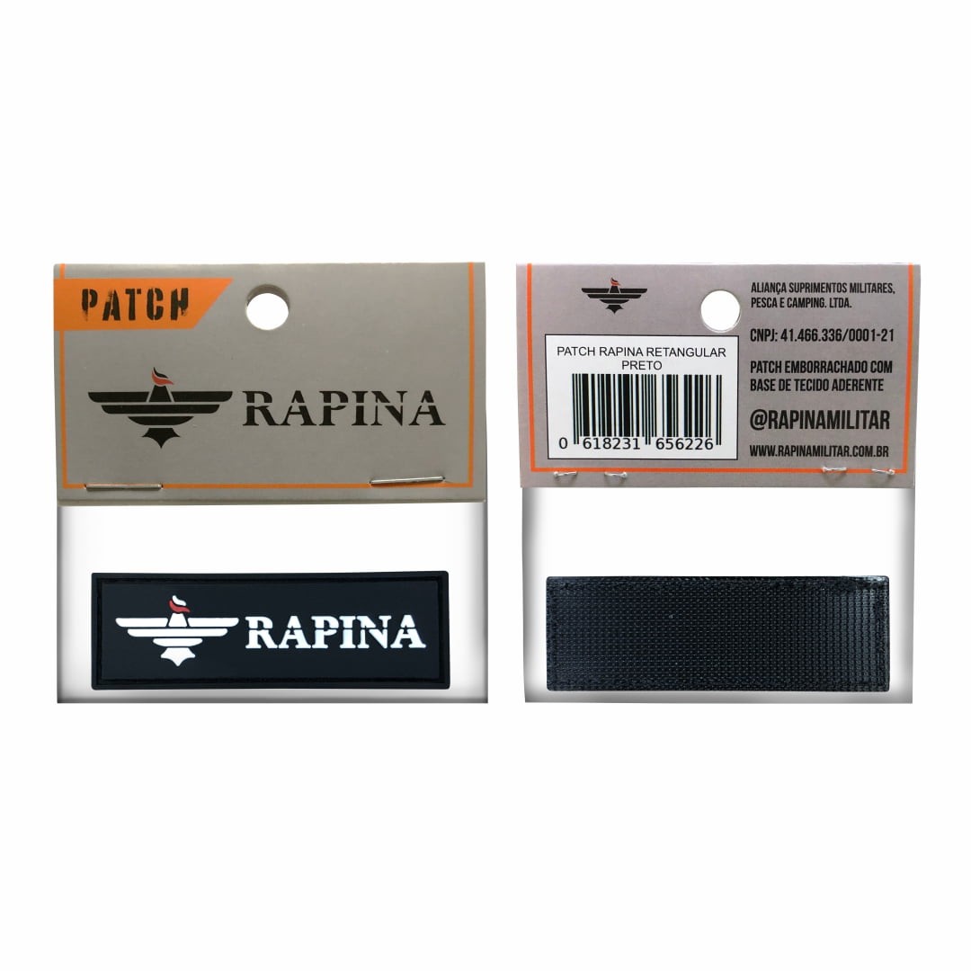 Patch Rapina Retangular Preto - Artigos Militares, Pesca e Camping
