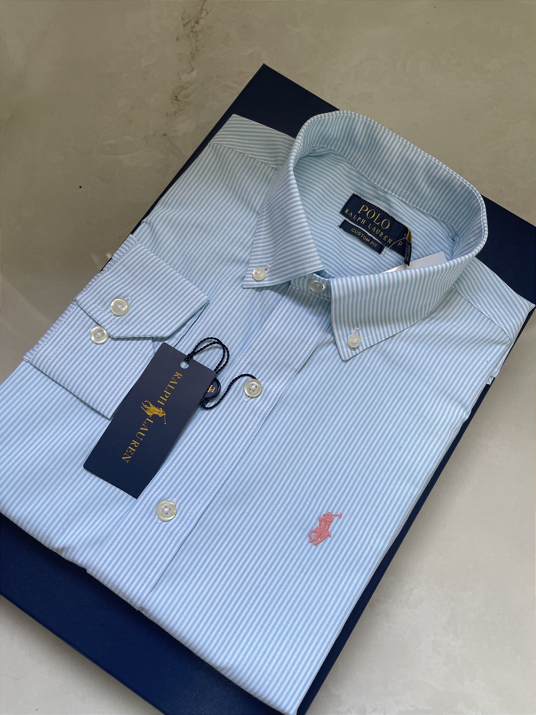 CAMISA RALPH LAUREN AZUL RISCADA - luxominas