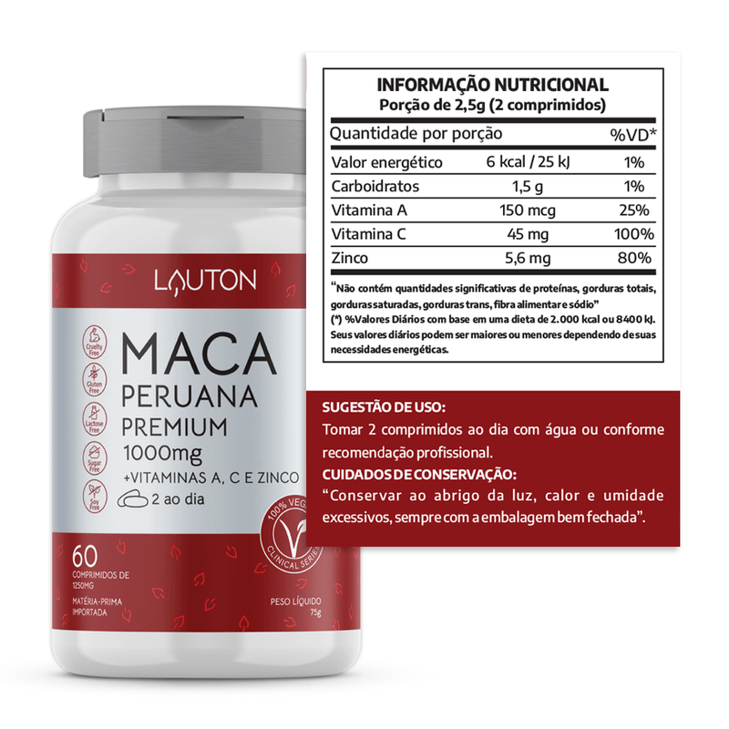 MACA PERUANA PREMIUM 2000mg - 60 Comprimidos - Lauton Nutrition ...