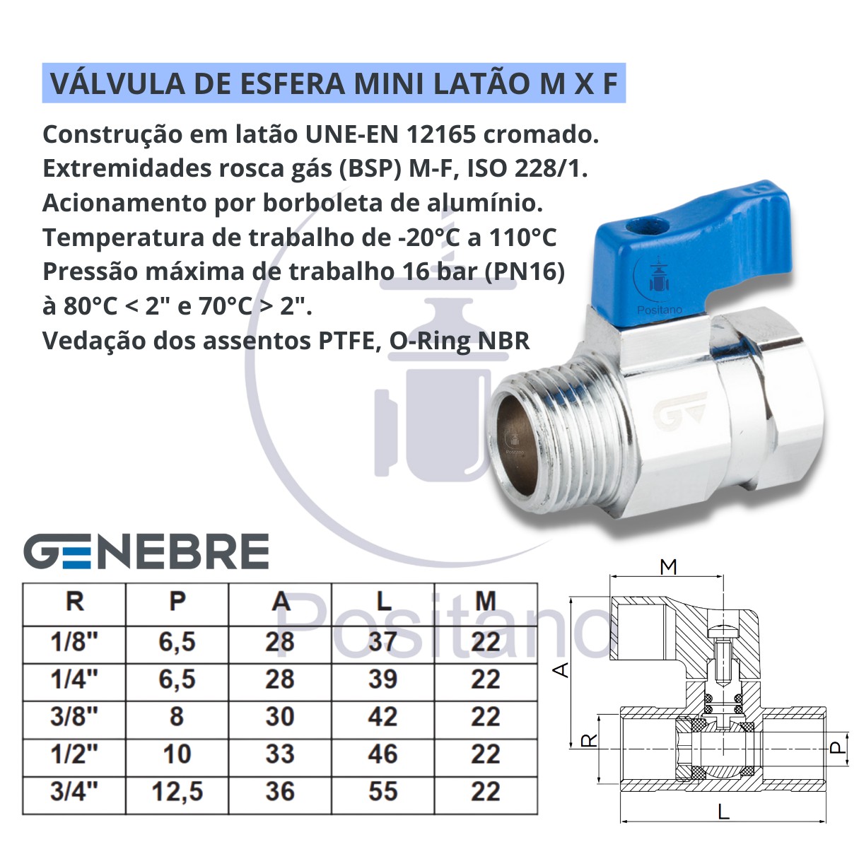 Registro Válvula Esfera Mini 3/8" Latão Macho X Fêmea REF 3097 GENEBRE ...
