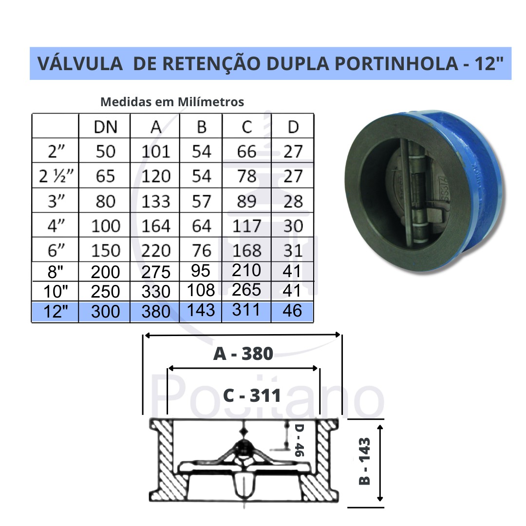 Válvula de Retenção Dupla Portinhola 12" Polegadas - Ref 2401 GENEBRE ...