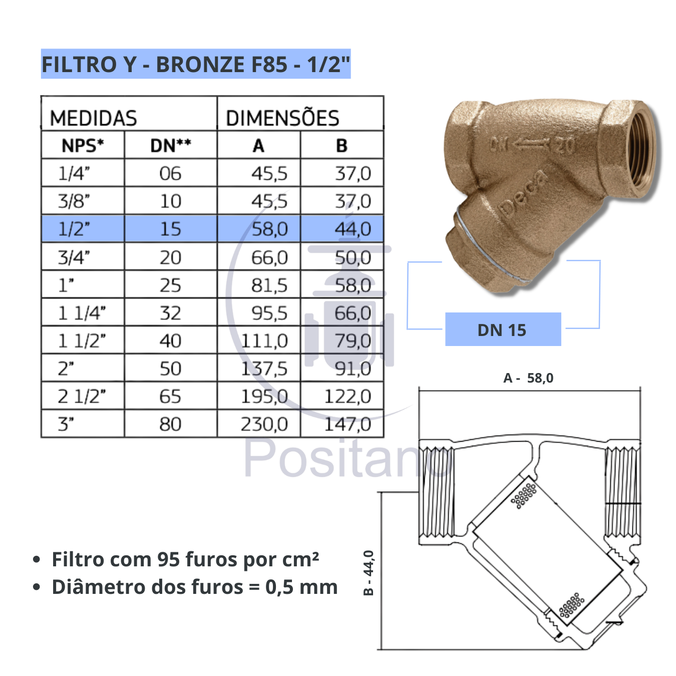 Filtro Y Bronze Tela Inox 1/2'' Polegada Rosca Bsp Deca Fig 85 - Aços ...