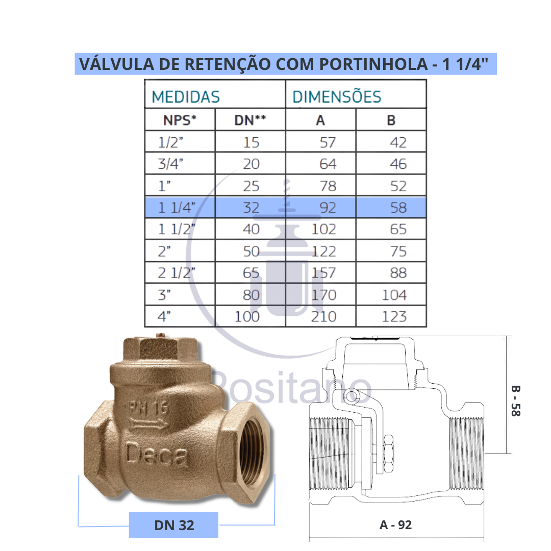 Válvula de Retenção Portinhola Bronze 1 1/4" BSP - Fig. 053 - Deca ...