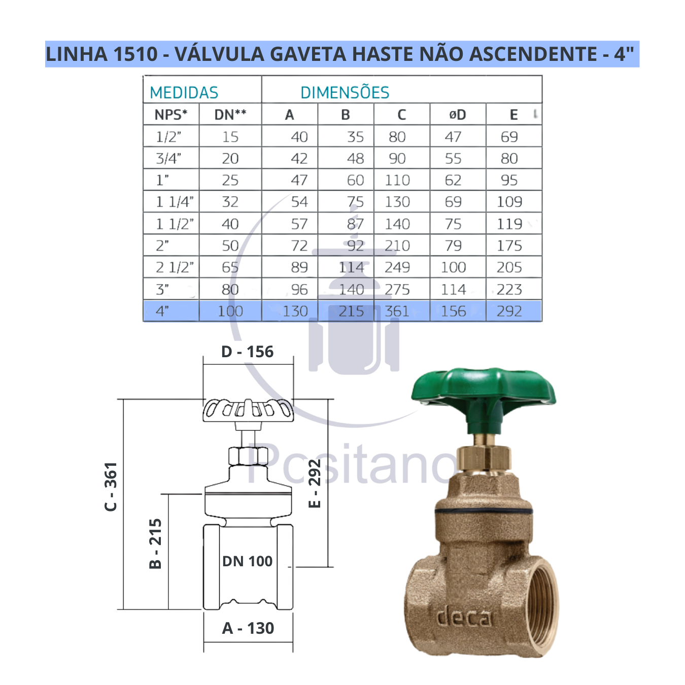 Válvula Registro de Gaveta 4" BSP – DECA - REF 1510 - Aços Positano ...