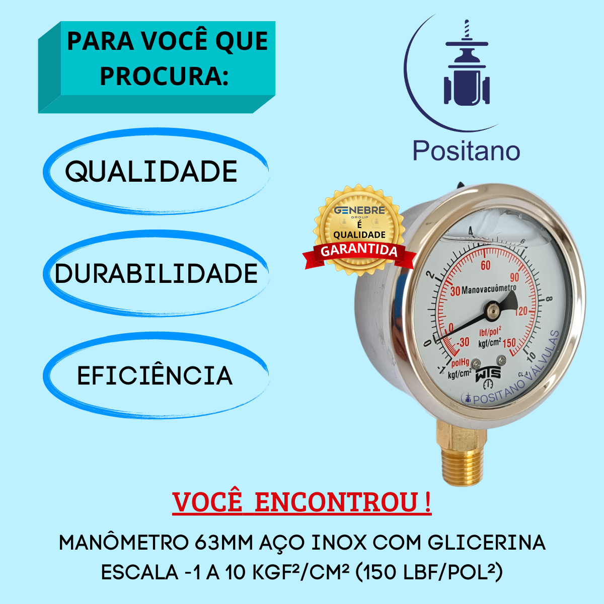Manovacuômetro (63MM)-1 a 10 Kgf/cm² - Inox – Vertical - Winters - Aços ...