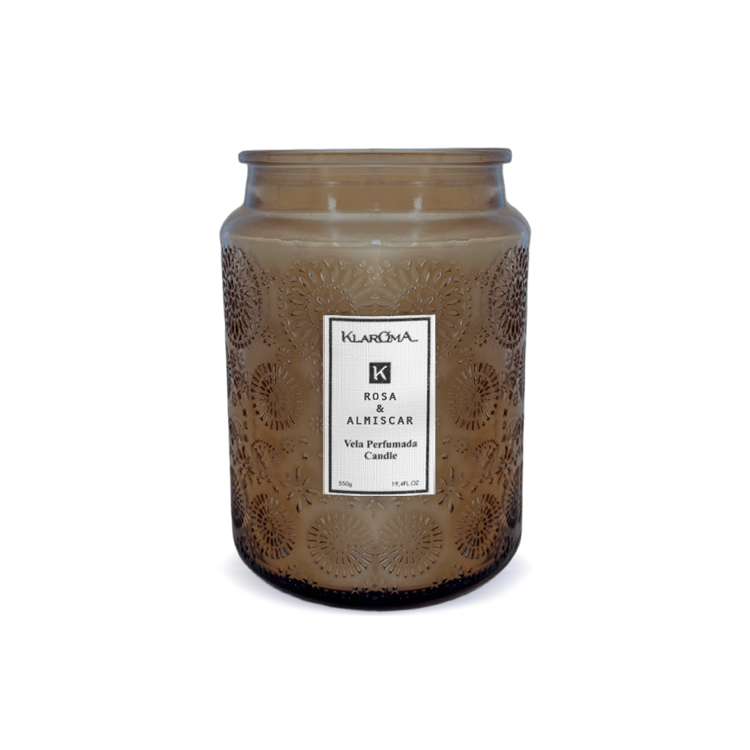 Vela Rosa & Almíscar Copo Âmbar - 550g - KLAROMA STORE