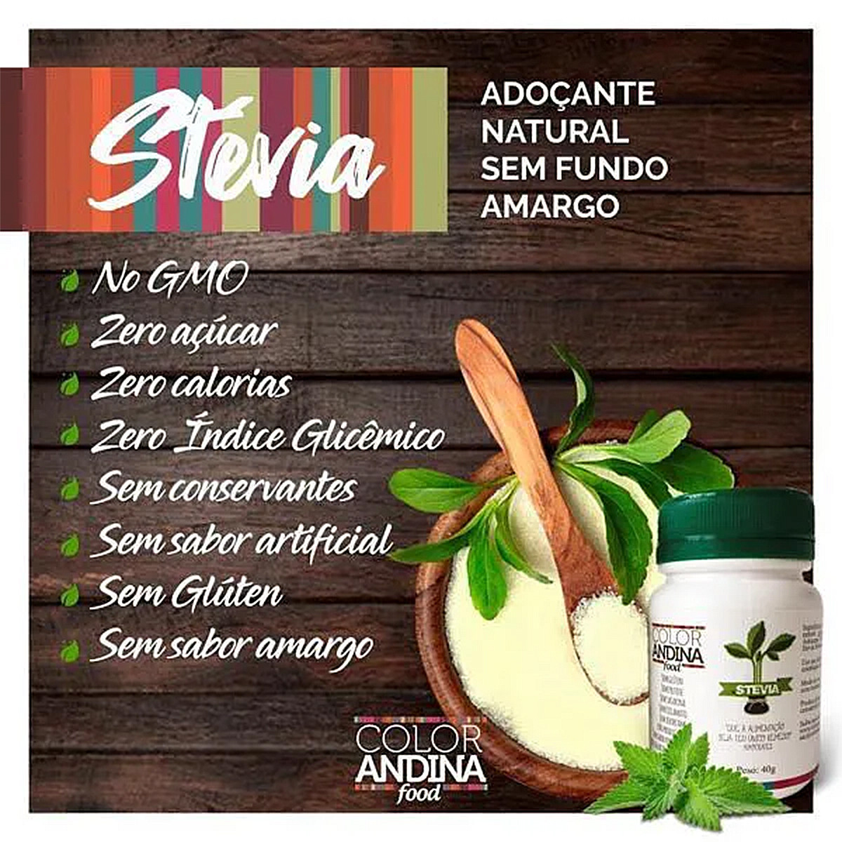 ADOCANTE STEVIA COLOR ANDINA 20G - FarmaViver - Farmácia Online 24 horas
