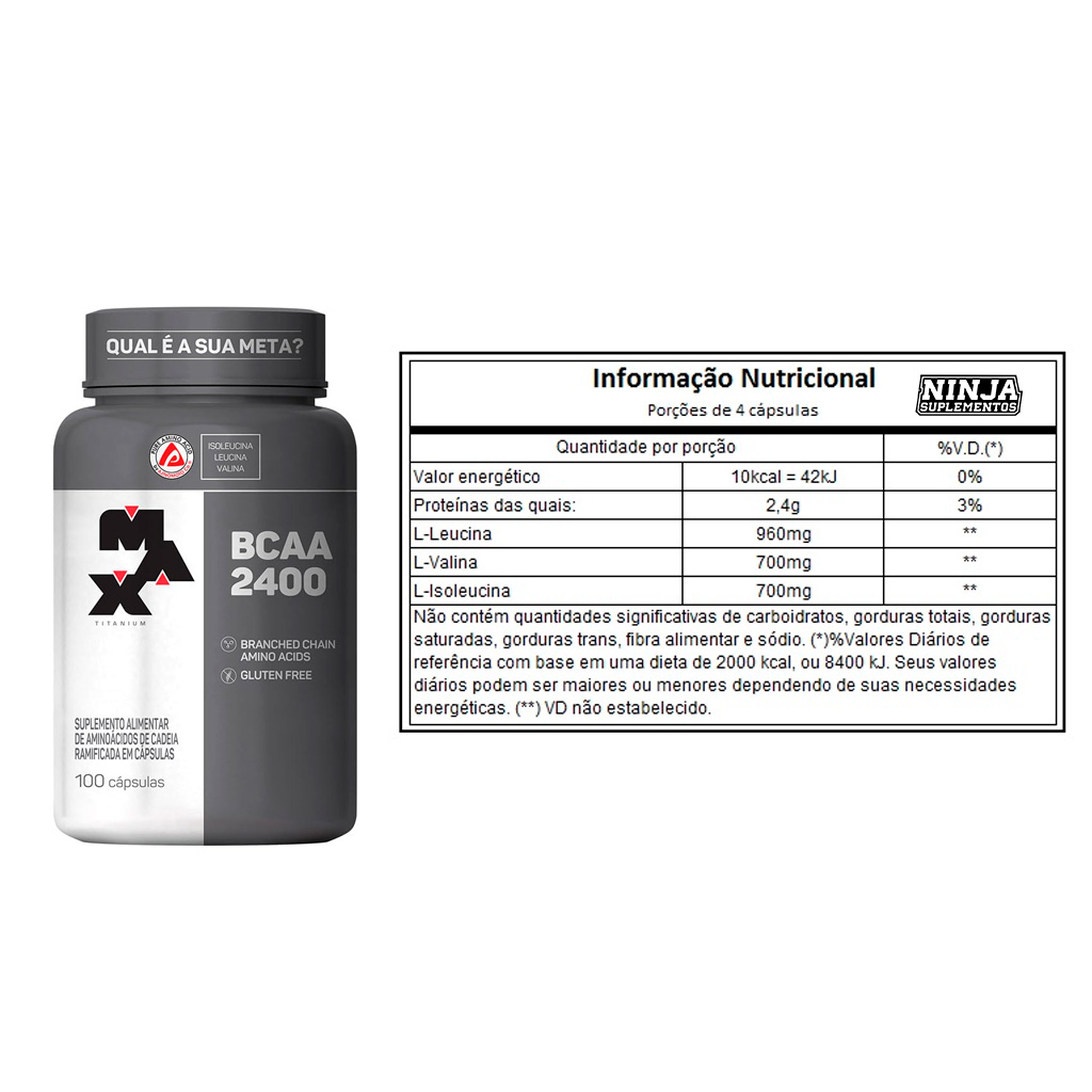 BCAA 2400 MAX TITANIUM - 100 CAPS - Ninja Suplementos Curitiba - Loja ...