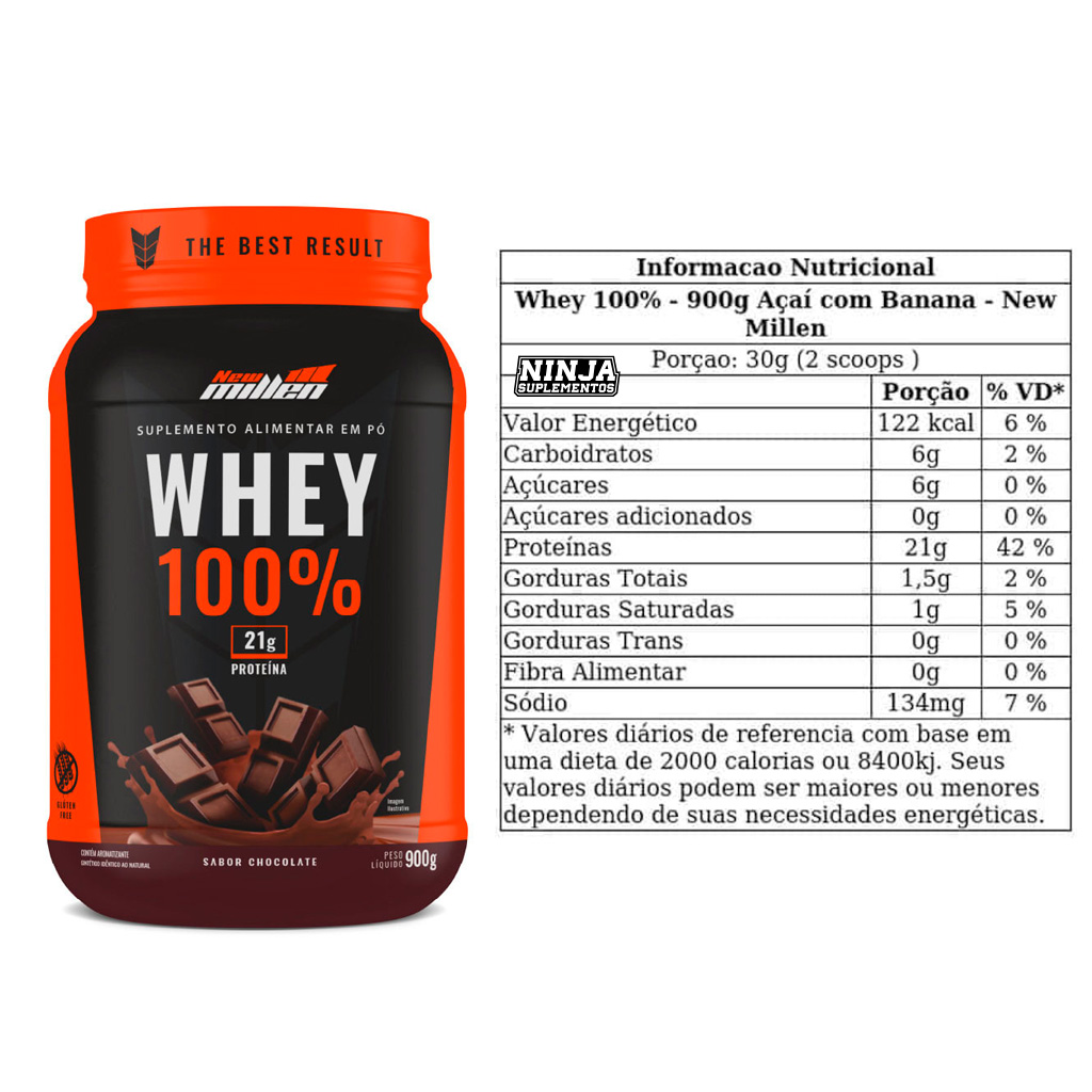 WHEY 100% NEW MILLEN - 900G - Ninja Suplementos Curitiba - Loja Física ...