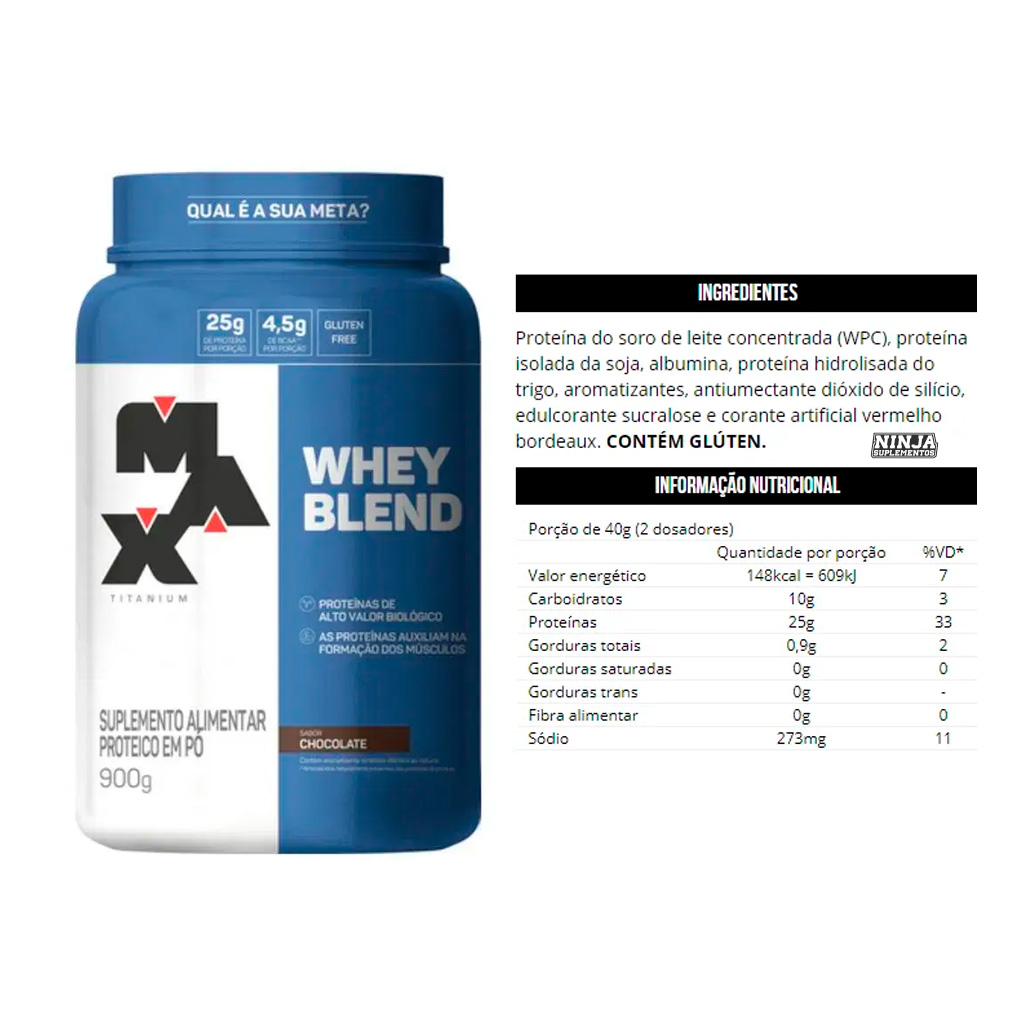 WHEY BLEND MAX TITANIUM - 900G - Ninja Suplementos Curitiba - Loja Física e Virtual