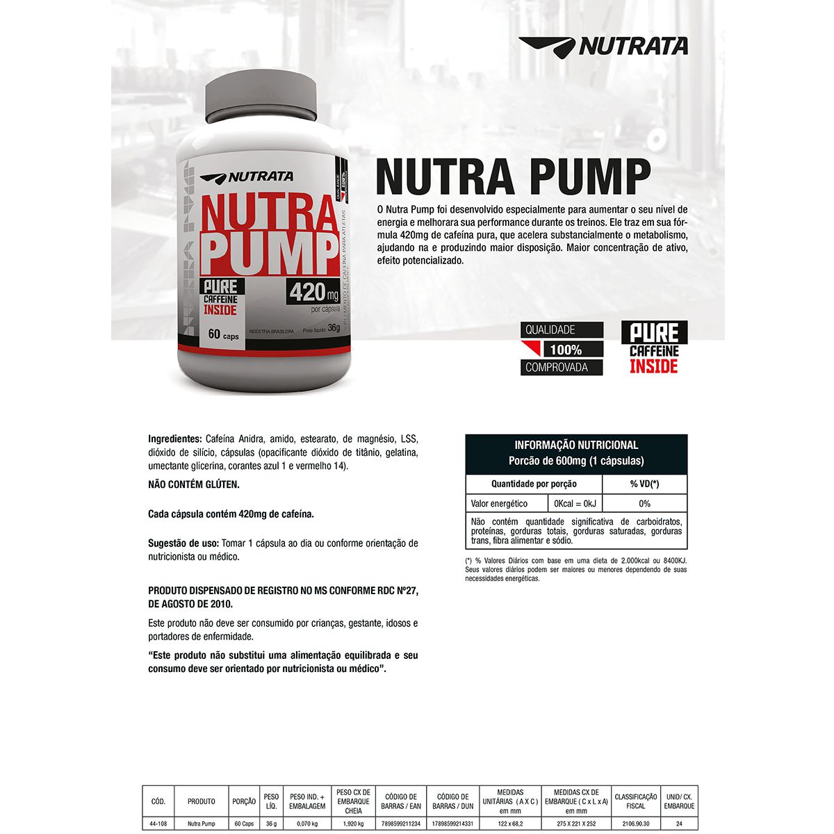 NUTRA PUMP CAFFEINE NUTRATA - 60 CAPS - Ninja Suplementos Curitiba ...