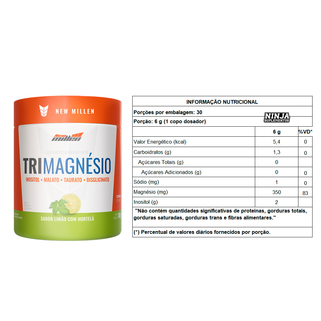 TRIMAGNÉSIO NEW MILLEN - 180G - Ninja Suplementos Curitiba - Loja Física e Virtual