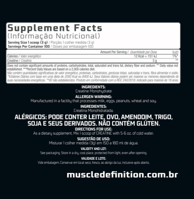 PURE CREATINE MUSCLE DEFINITION - 300G - Ninja Suplementos Curitiba ...