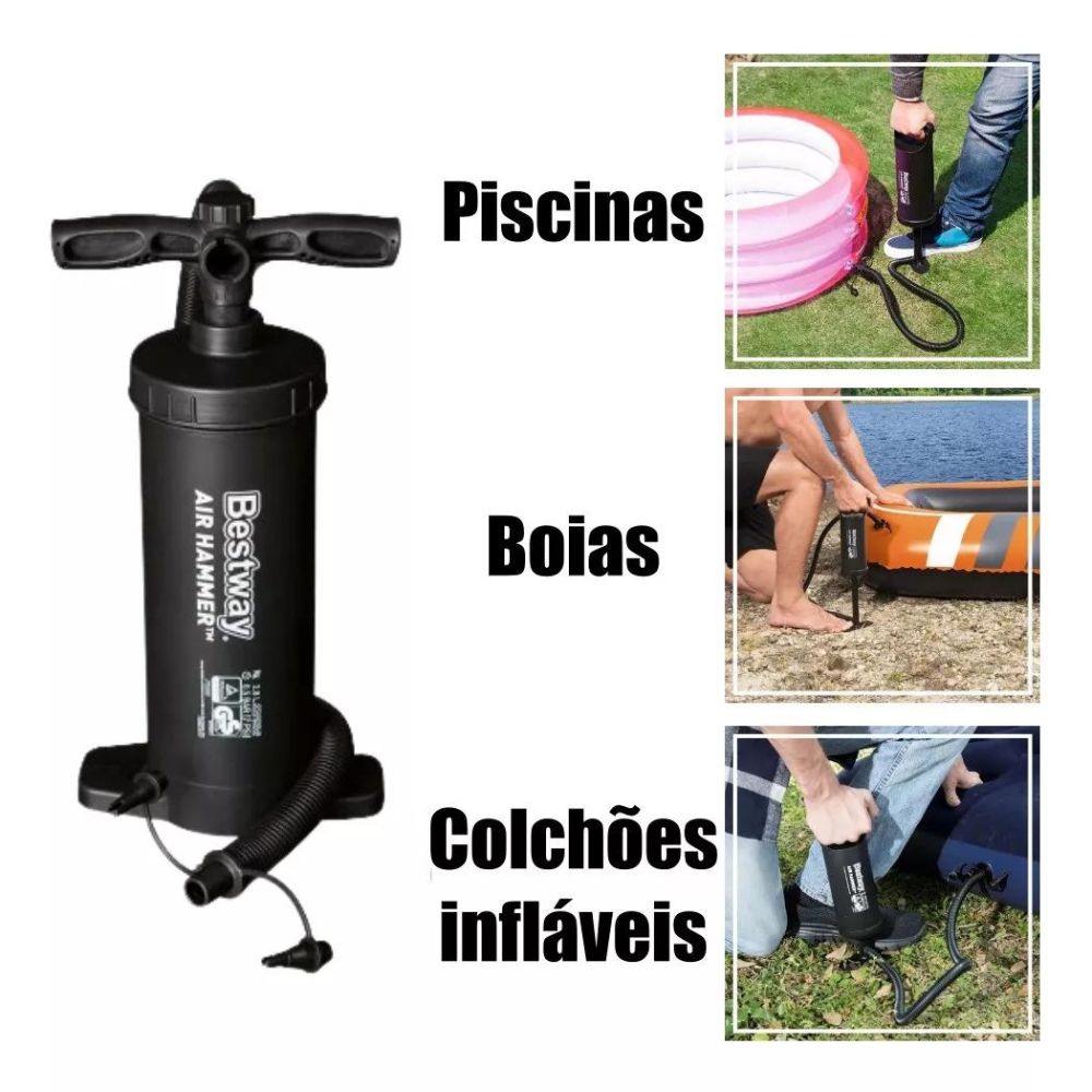 Bomba De Ar Manual Bestway Air Hammer Com Diversos Bicos - SCPesca