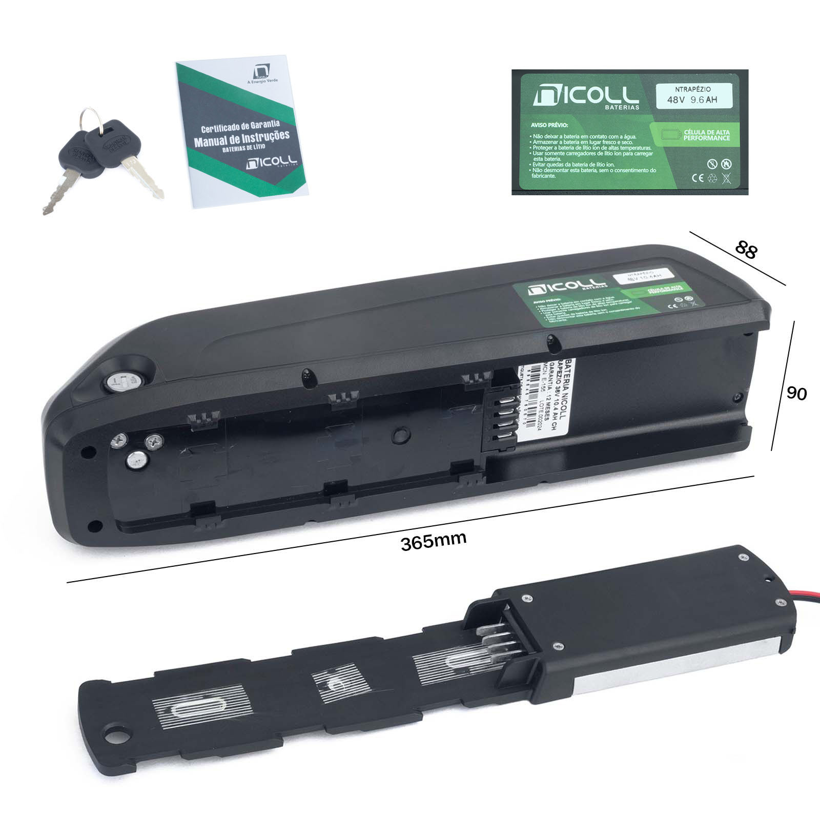 Bateria 48v Litio 10,4ah para motor de 350w 500w Nicool Metalgold ...