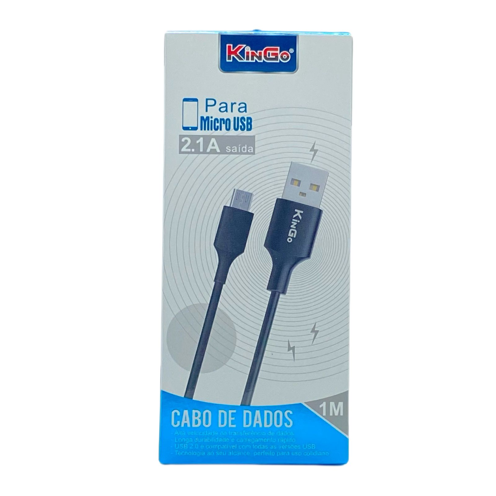 Cabo Micro USB V8 1 Metro Preto Kingo - Importados NAVI Atacado