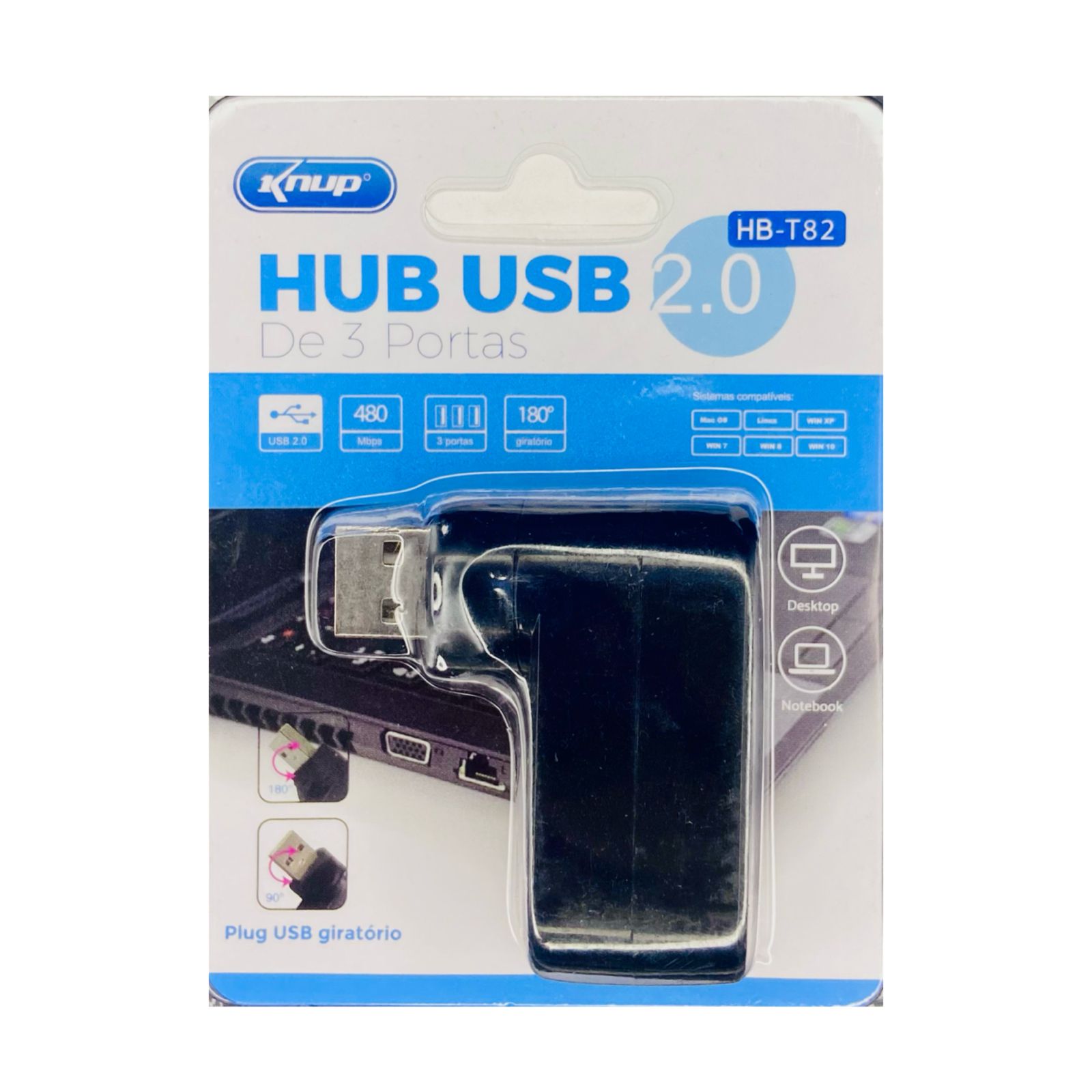 HUB Knup 3 Portas Rotação 180 Graus USB Horizontal Vertical HB-T82 ...