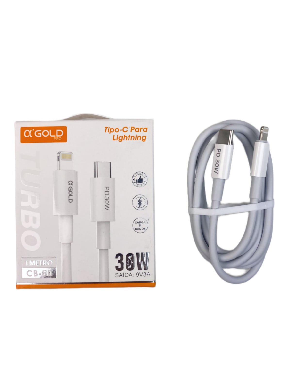 Cabo Carregador Turbo Tipo C Para Lightning 30W 1 Metro Carga Rápida A ...