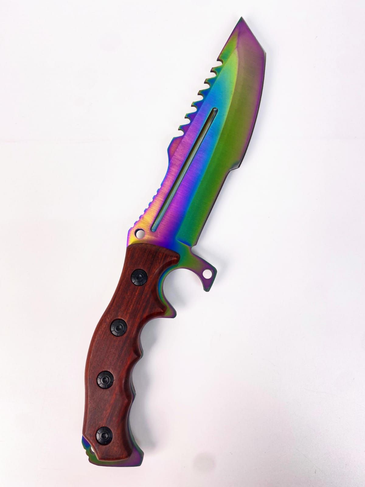Faca Lâmina Aço Inox Holográfica Cabo Madeira Com Bainha Luatek SLK ...
