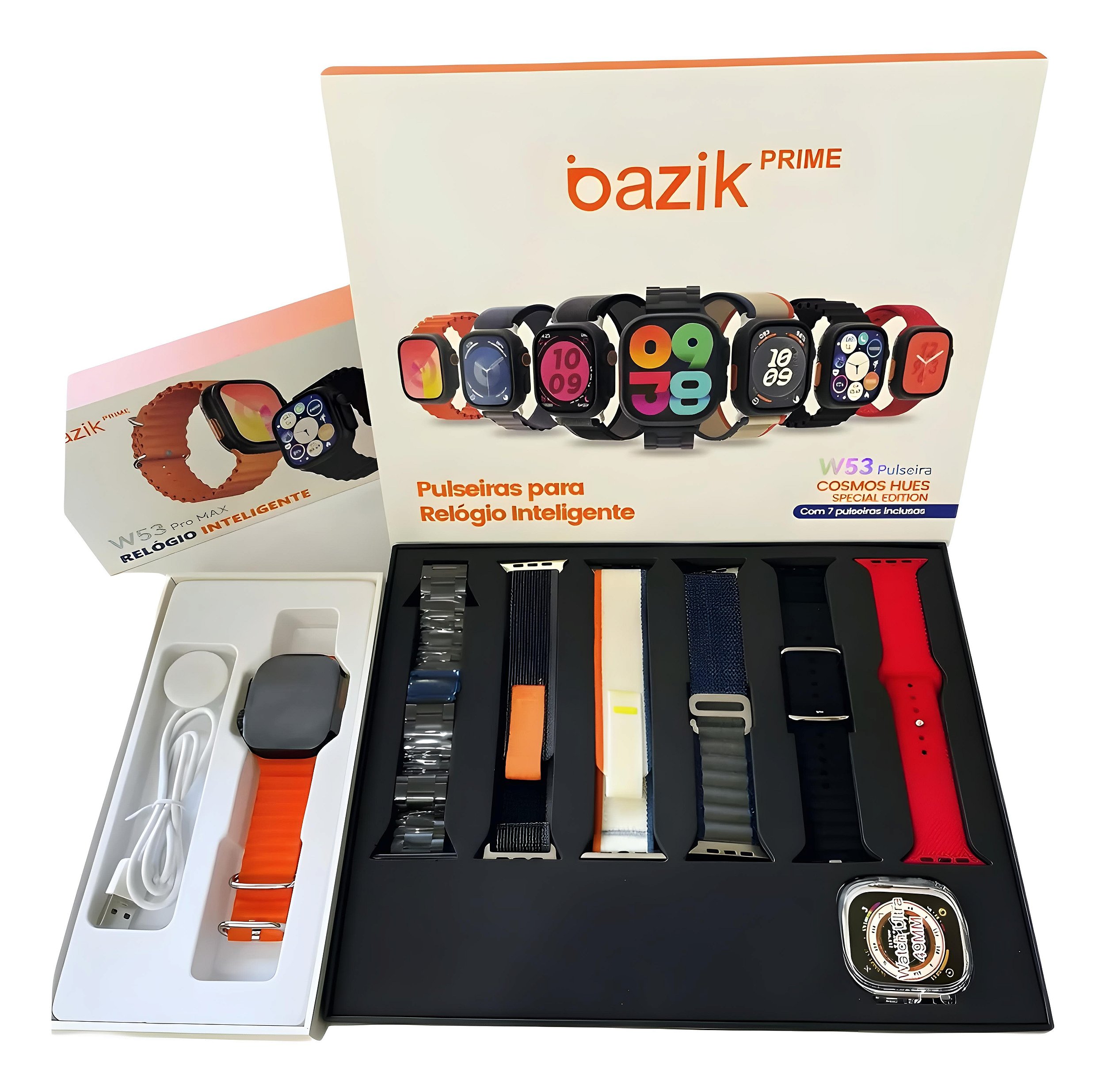 Relógio Inteligente Smartwatch W68 Pro Max Bazik Prime + 7 Pulseiras NFC - Importados NAVI Atacado
