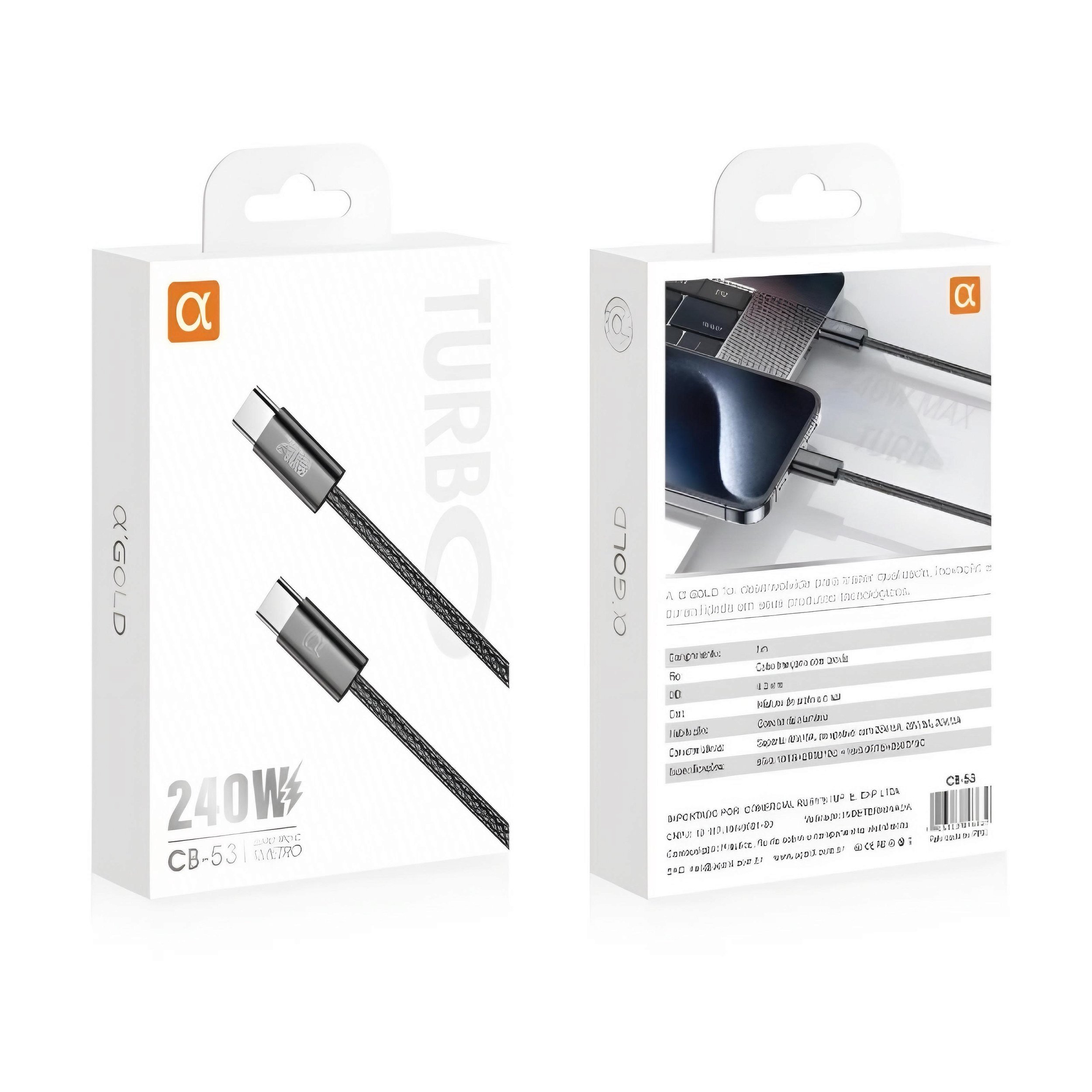 Cabo Nylon Trançado USB-C Tipo C 240W Turbo 1 Metro A'Gold CB-53 ...