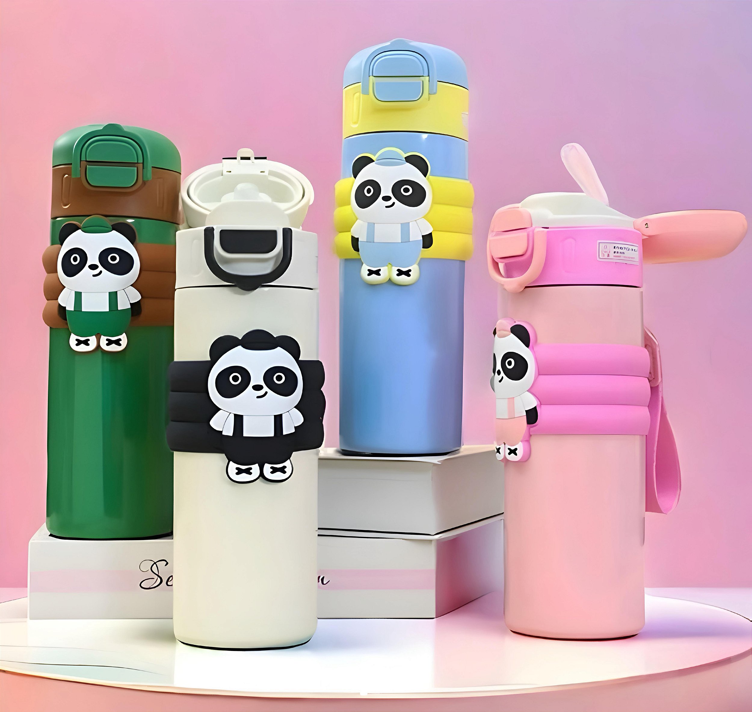 Garrafa Térmica Infantil Com Canudo Panda Fofo 520ml B-Max BM-P1693 - Importados NAVI Atacado