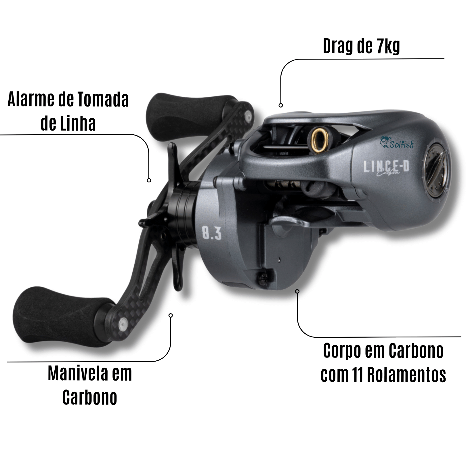 Carretilha Kawana Lince Carbon 11 Rolamentos Drag 7kg - Solfish ...