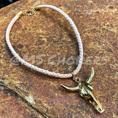 Colar de Couro Country Cranio LongHorn - Diversas Cores Dourado - MS ...