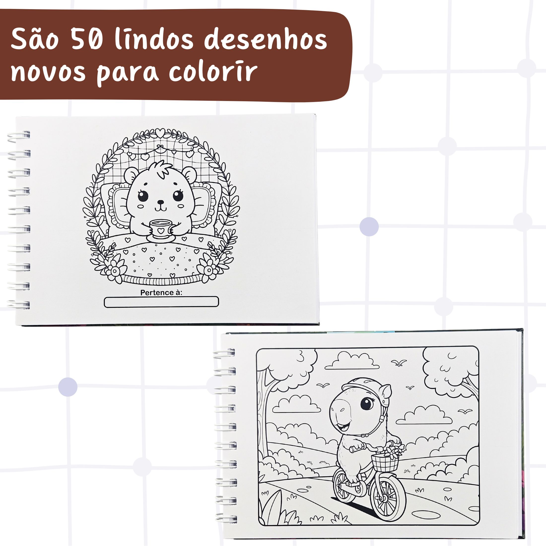 Livro de Colorir Capivara Fofa 50 Páginas Folha Grossa Capa Dura ...