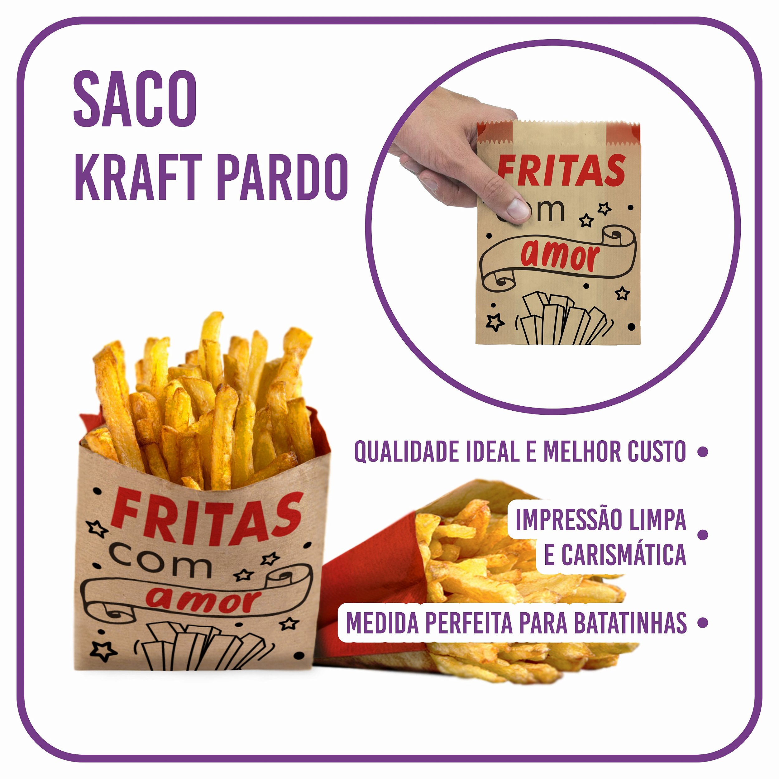 Saco para Batata Fritas - Kraft Pardo (500 Unidades) - Dalpack Embalagens