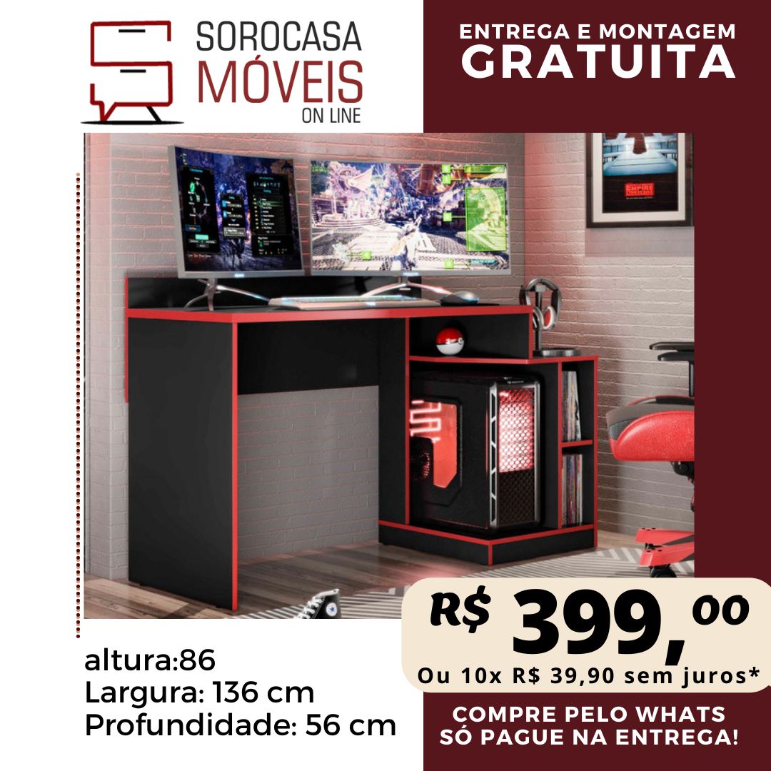 ESCRIVANINHA MESA GAMER PLAY ALBATROZ PRETO FOSCO - SOROCASA MÓVEIS on line