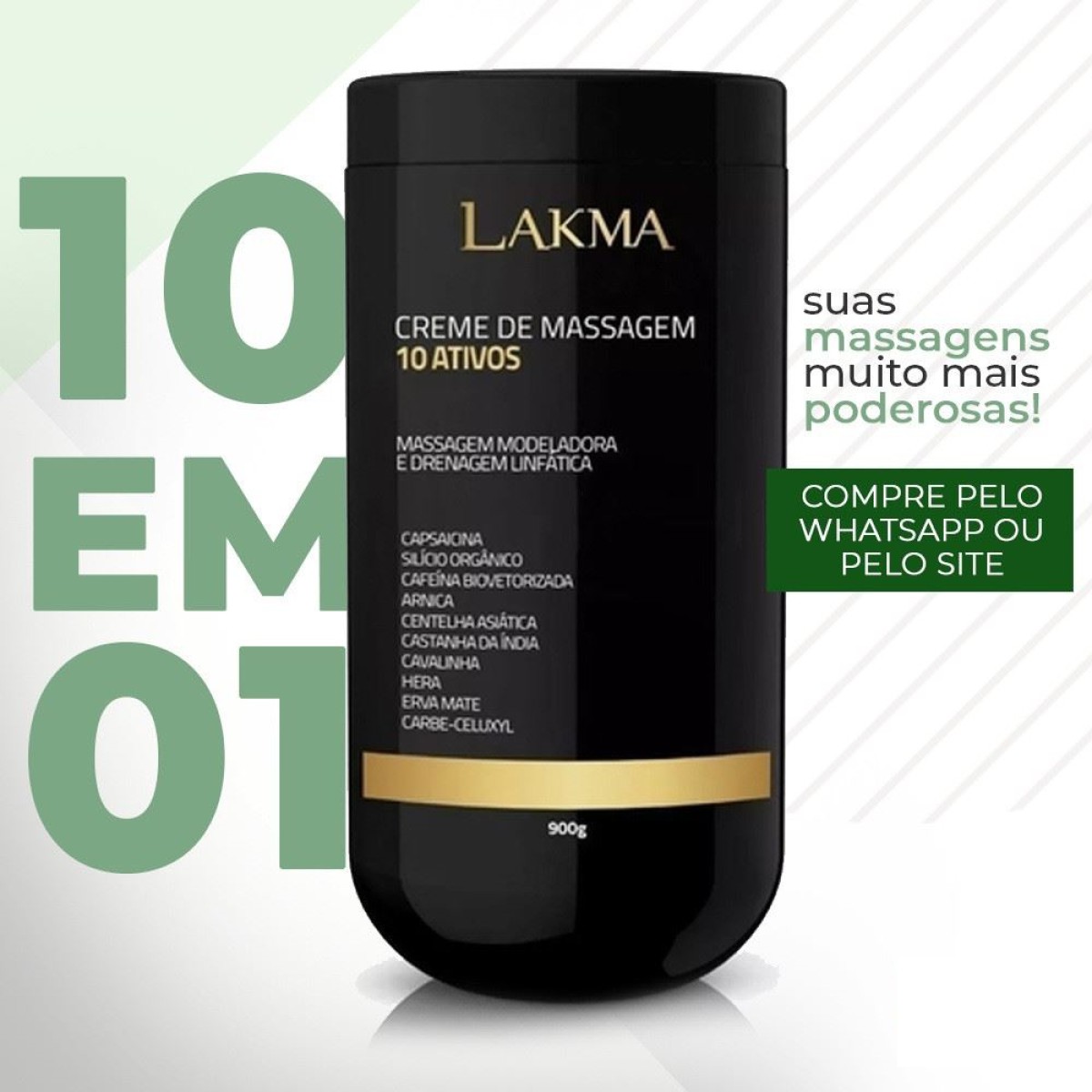 Creme 10 Ativos Para Massagem 900g Lakma - Cosméticos Natalia