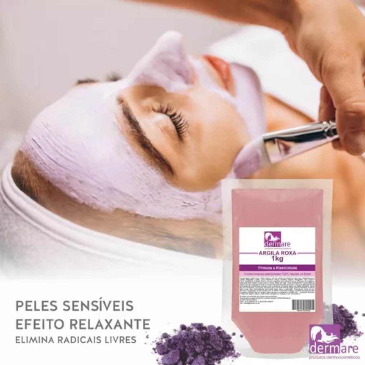 Argila Roxa Facial e Corporal Firmeza E Elasticidade 1KG Dermare ...