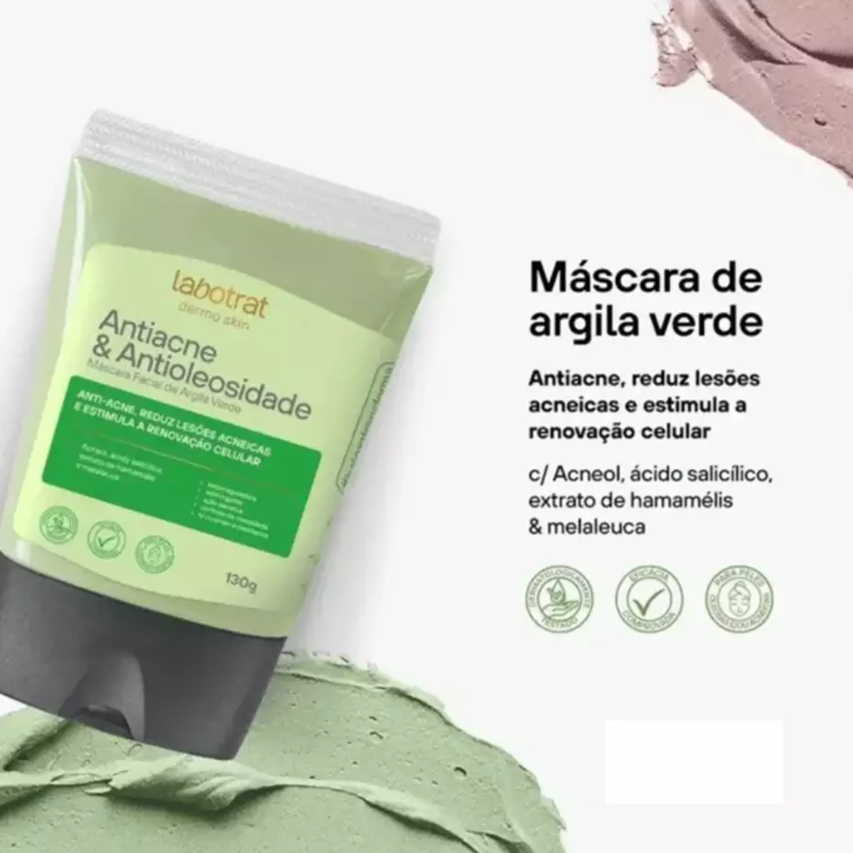 Máscara Antiacne Oleosidade Argila Verde 130g Labotrat - Cosméticos Natalia
