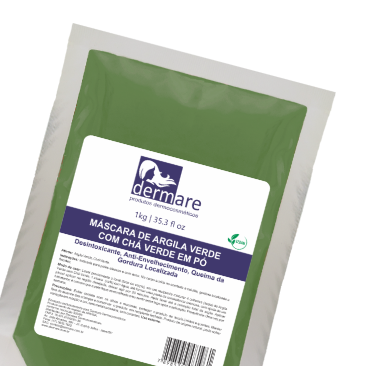 Máscara Argila Verde e Chá Verde 1KG Dermare - Cosméticos Natalia