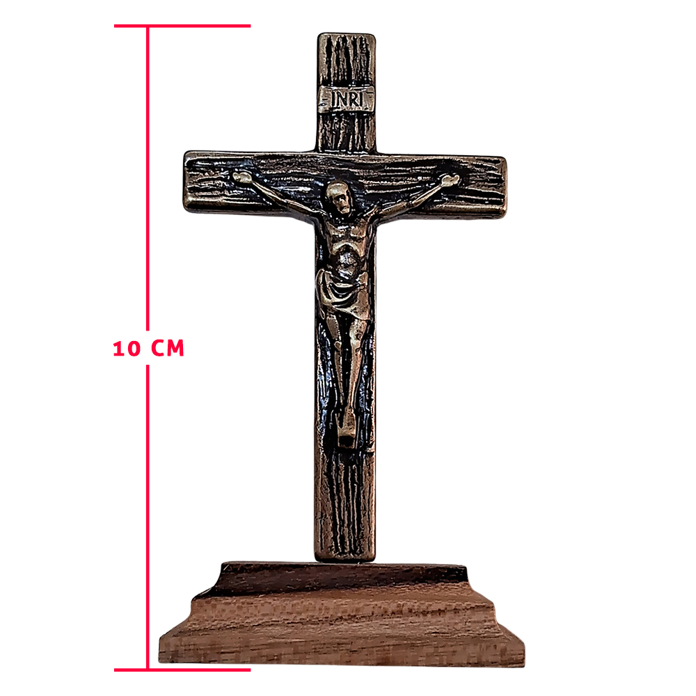 Mini Cruz de Mesa em Metal com Base em Madeira - 10 cm - O Pacote com 3 ...