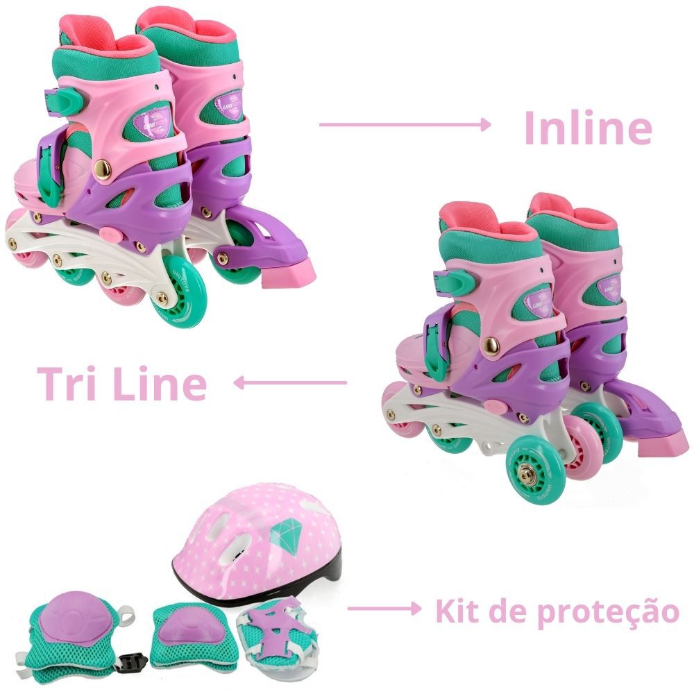 Patins Infantil 4 Rodas Inline Menina - Unitoys | Segurança e Diversão ...