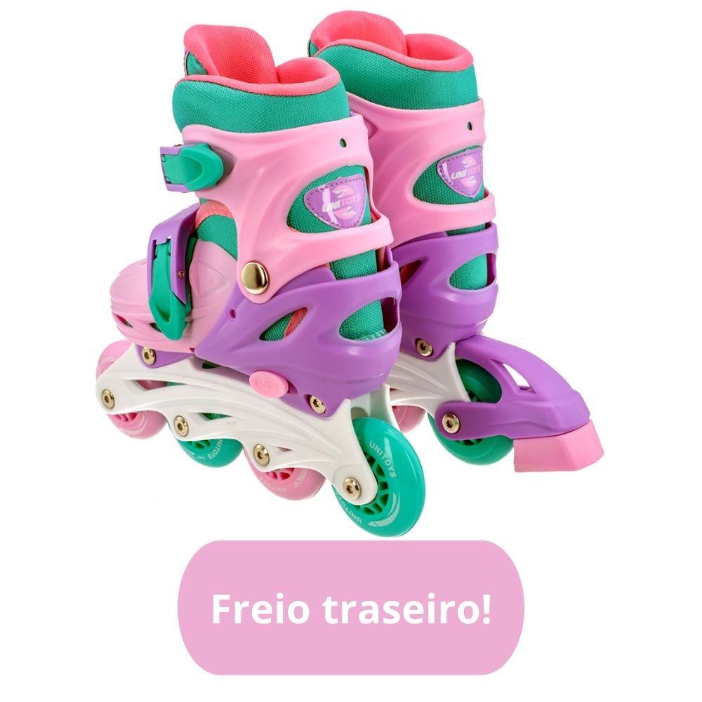 Patins Infantil 4 Rodas Inline Menina - Unitoys | Segurança e Diversão ...