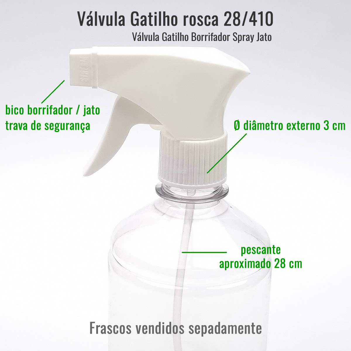 Válvula Gatilho Borrifador Spray Jato Trigger BRANCA rosca 28mm R28/410 ...
