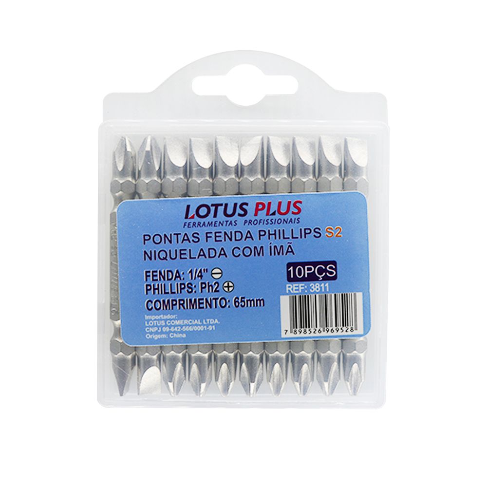 Jogo de 10 Ponteiras PH2 Phillips S2 e Fenda 1/4'' com imã 65mm Lotus 3811 - Arcazul Ferramentas ...