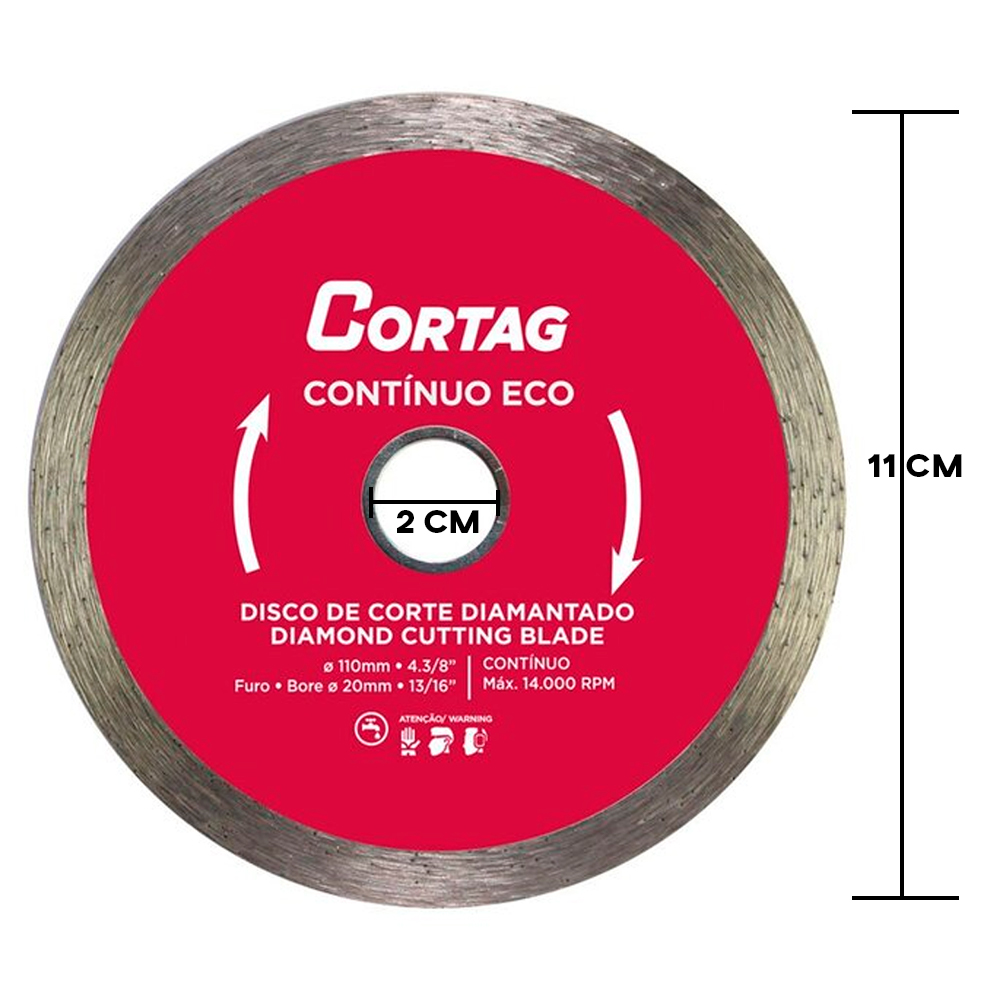 Disco de Corte Diamantado Contínuo Cerâmica Tijolo 4.3/8" 110mm x 20mm ...