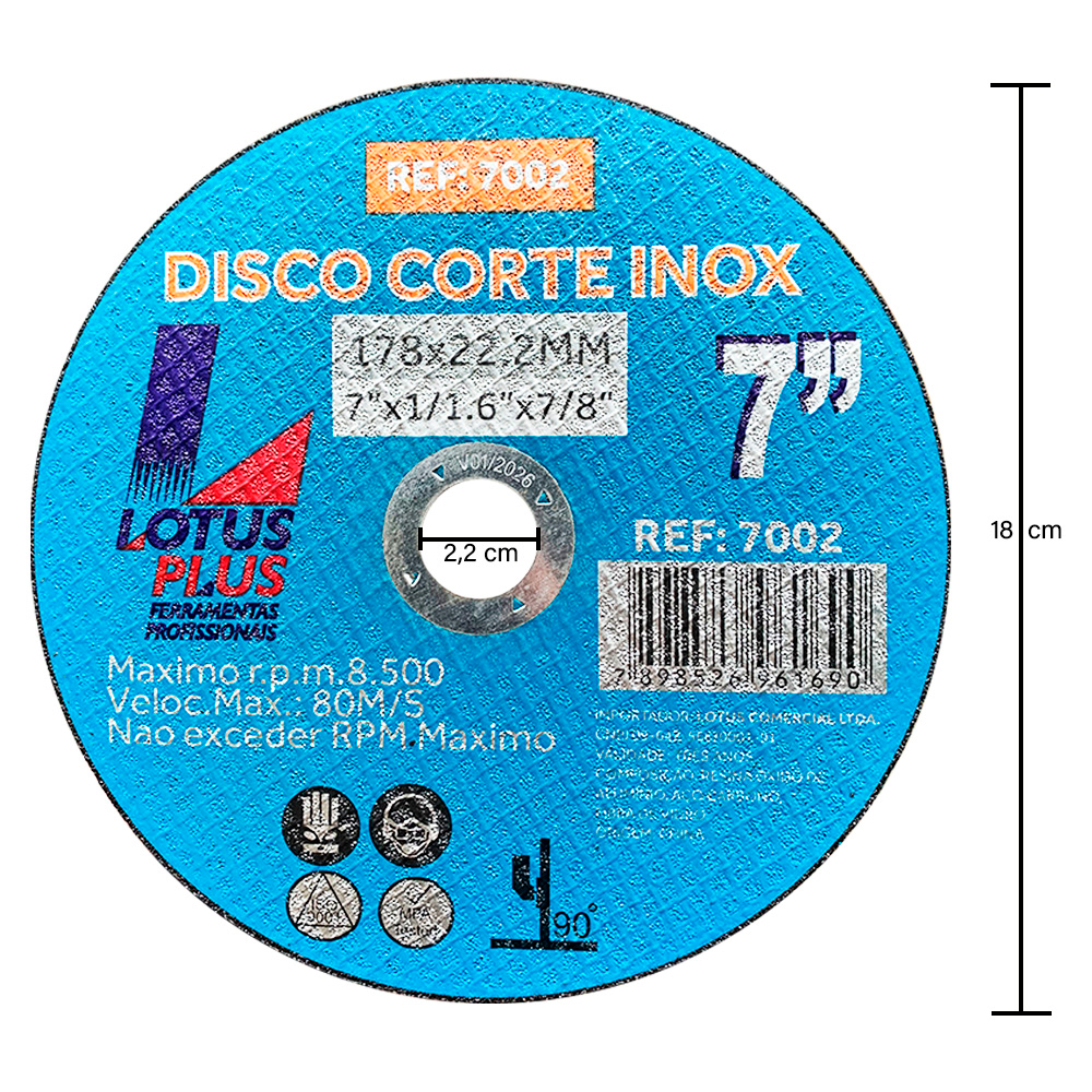 Kit com 10 Disco de Corte Ferro Inox 7 Polegadas 180mm x 1,6mm Lotus ...