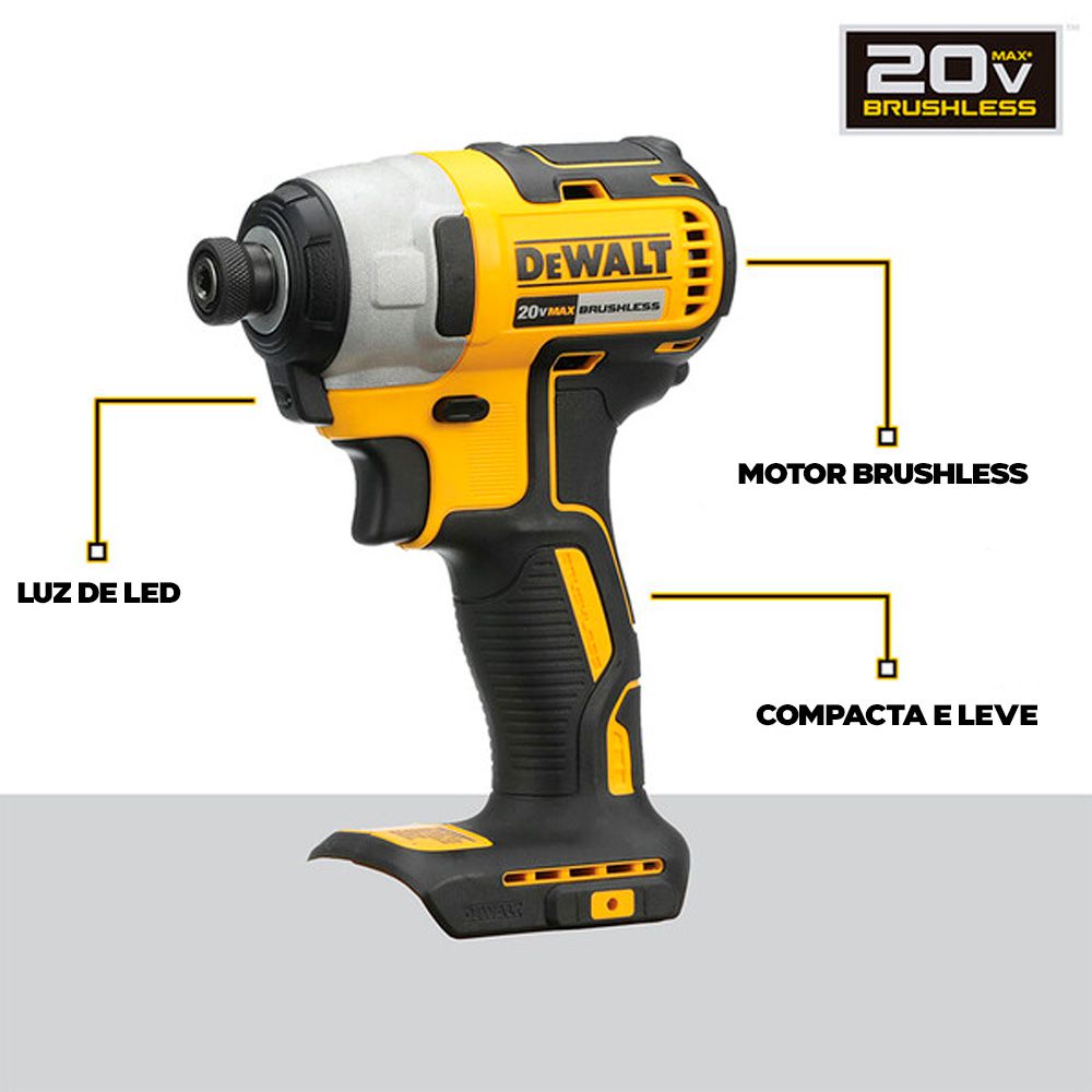 Parafusadeira de Impacto 1/4'' 2 Baterias 20V 2Ah Max Li-Ion Brushless Dewalt DCF7871D2-BR ...