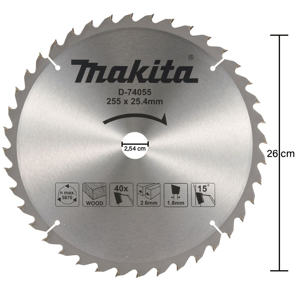 LAMINA DE SERRA TCT 255MM x 25.4MM x 40T MAKITA D-74055 - Arcazul Ferramentas: Ferramentas ...