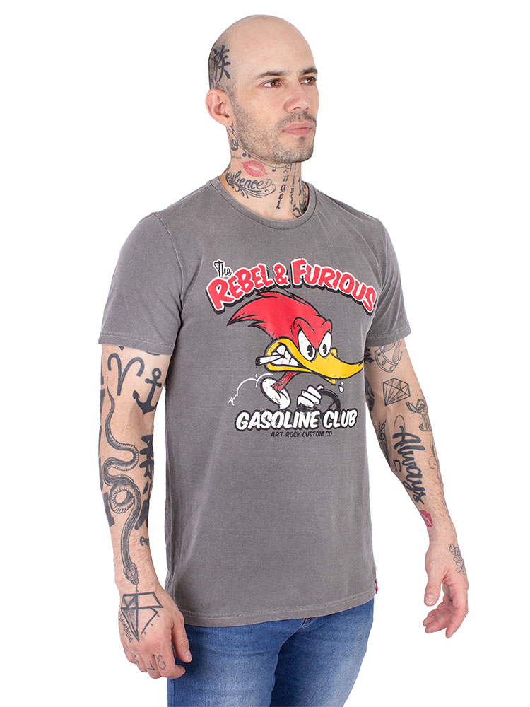 Camiseta Estonada Pica Pau Rachador Cinza. - Atacado Art Rock