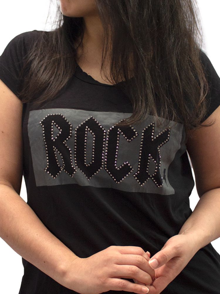 Blusa Gola Redonda Rock Strass Preta - Atacado Art Rock