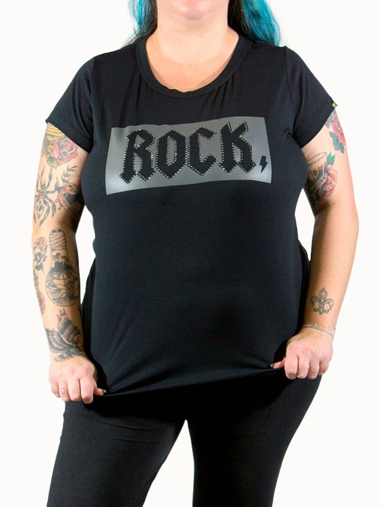 Blusa Gola Redonda Rock Strass Preta - Atacado Art Rock