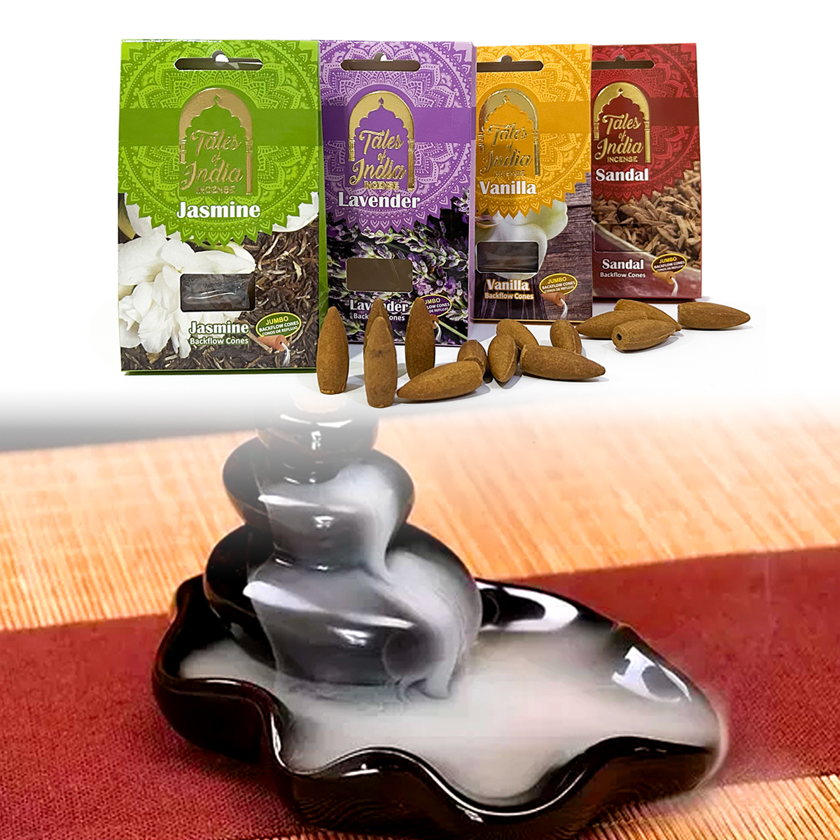 Incenso cone cascata Backflow Tales of india 4 aromas - MAGNIFICAT INCENSOS